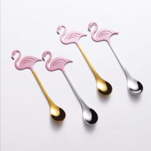 jinyatu Stainless Steel Creative Pink Flamingo Decorate Spoons Kitchen Accessory for Cake Tea Sugar Ice Cream Fruit 6 pieces