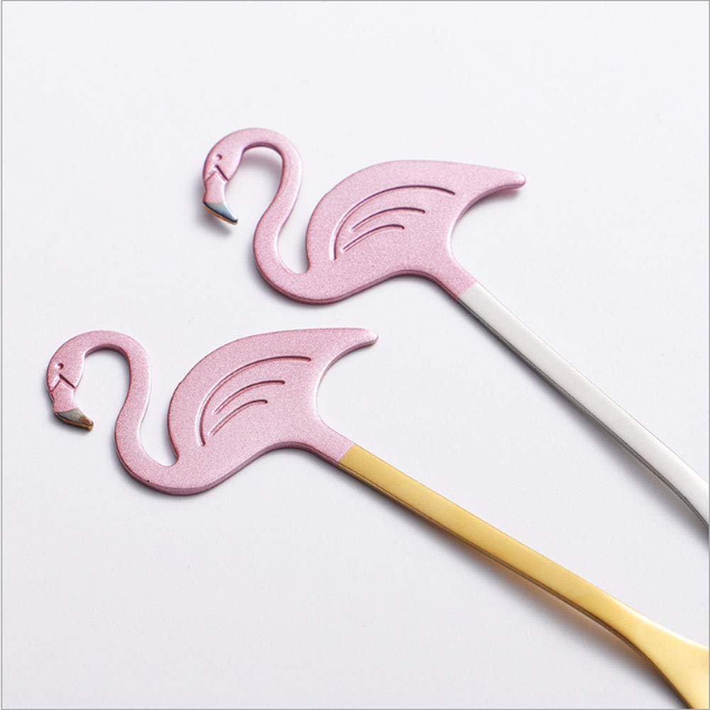 jinyatu Stainless Steel Creative Pink Flamingo Decorate Spoons Kitchen Accessory for Cake Tea Sugar Ice Cream Fruit 6 pieces