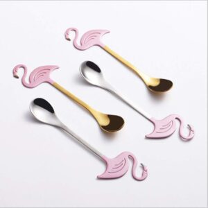 jinyatu Stainless Steel Creative Pink Flamingo Decorate Spoons Kitchen Accessory for Cake Tea Sugar Ice Cream Fruit 6 pieces