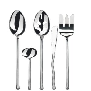 gourmet settings 5-pieces hostess silverware exotique platinum matte/polished metal flatware serving set, stainless steel kitchen utensils knife/fork/spoons, dishwasher safe