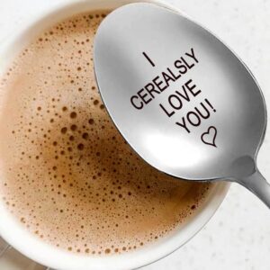 family Kitchen I Cerealsly Love You Engraved Stainless Steel Spoon, Cereal Oats Spoon, Best Gift for Husband Wife Boyfriend Girlfriend Valentine Birthday Christmas