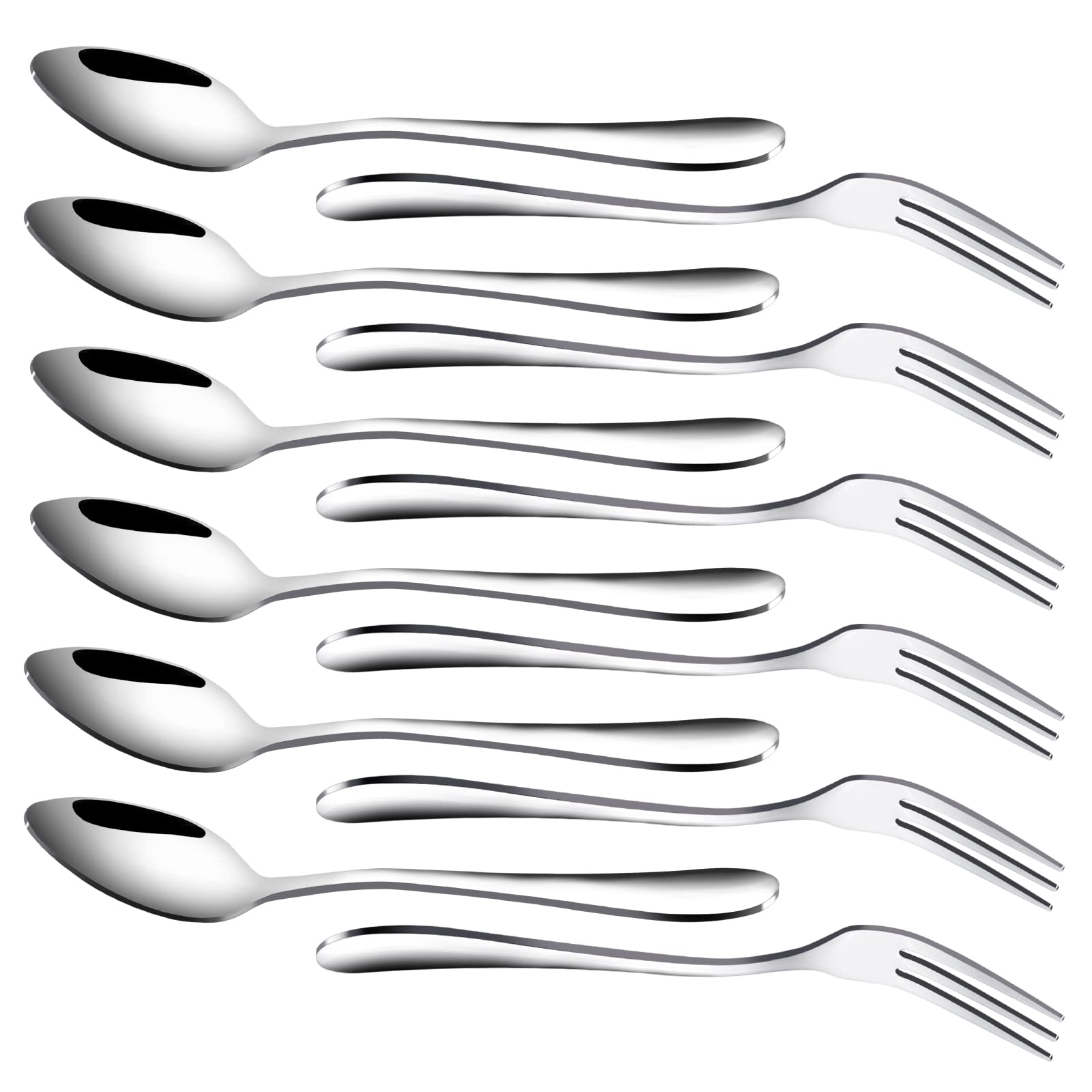 RETON 12 Pcs Dessert Forks and Spoons Silverware Set, Stainless Steel Mini Forks and Spoons, Small Appetizer Cocktail Fruit Forks, Mini Coffee Spoons Teaspoon for Kitchen Party (6 Forks+6 Spoons)