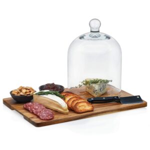 libbey acaciawood 4-piece cheese board serving set with glass dome