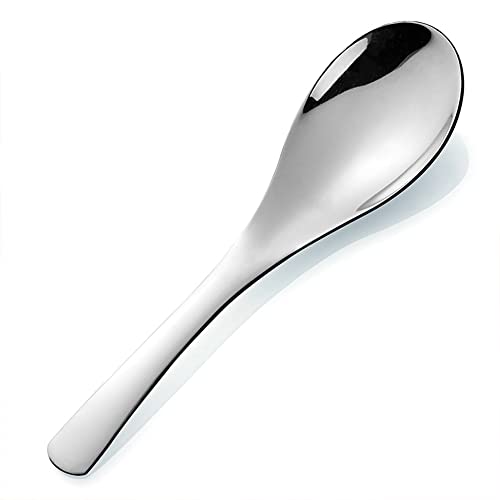 HANSWARE Soup Spoons Stainless Steel Heavy Duty Soup Spoons Chinese Asian Soup Spoons Silverware Round Deep Soup Spoons 6.3 Inches Table Spoons, Set Of 6 (6.3", 6)