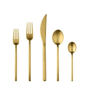 mepra, due ice place setting, 5 piece set, brushed gold finish, medium