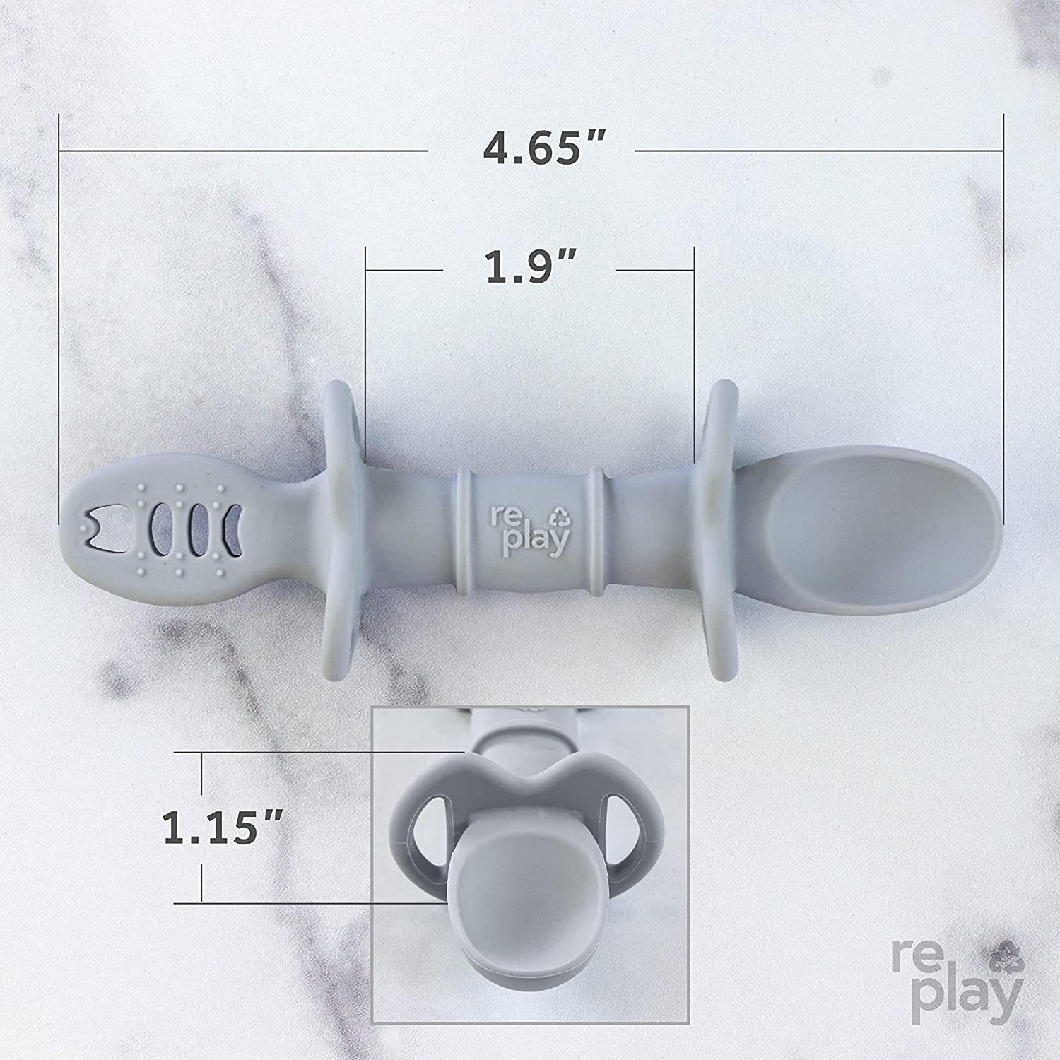 Sustainables by Re-Play Silicone Dip n ReDip Feeding Tool with Wire Brush Cleaning Tool - Made with Medical-Grade Platinum Silicone - Grey - 3 Pack