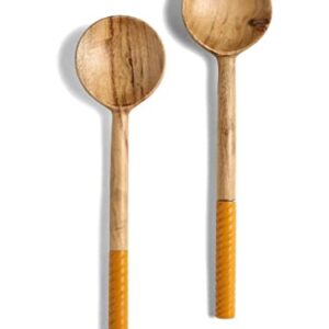 YoTreasure Tiramisu Resin & Wood Orange Salad Server Set | Wooden Utensils for Serving Salad, Spoon and Fork Set