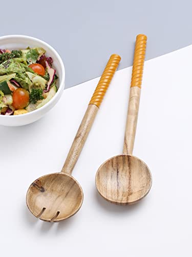 YoTreasure Tiramisu Resin & Wood Orange Salad Server Set | Wooden Utensils for Serving Salad, Spoon and Fork Set