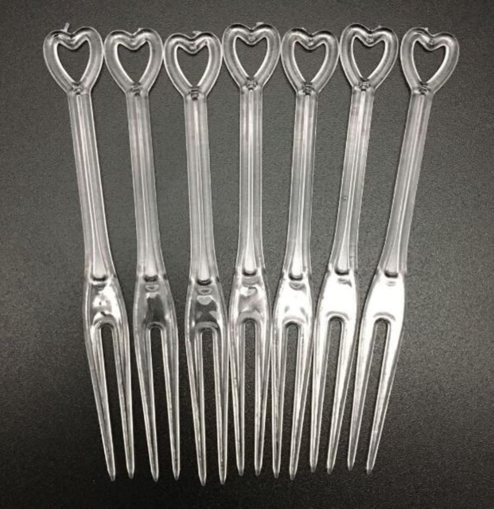 500PCS Disposable Plastic Cocktail Picks Fruit Forks, Clear Heart Shape Mini Cake Forks Sticks Party Supplies, Tasting Appetizer Plates Picks Dessert Forks