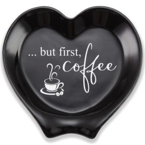 heart-shaped ceramic coffee spoon rest, coffee spoon holder, station decor coffee bar accessories, coffee table decor, funny coffee quote, coffee lovers gift for sisters girlfriends women, and men