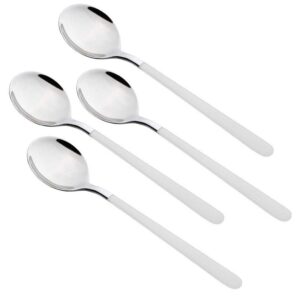 4-piece stainless steel dinner spoons with round edge, 8 inches comfort long handle table spoon, mirror polished flatware utensils dishwasher safe, for home kitchen restaurant (4 white)