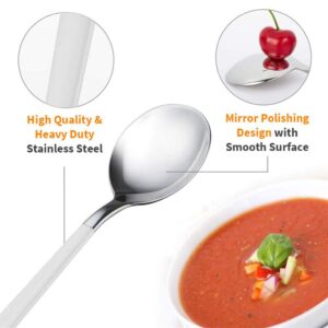 4-Piece Stainless Steel Dinner Spoons with Round Edge, 8 inches Comfort Long Handle Table Spoon, Mirror Polished Flatware Utensils Dishwasher Safe, for Home Kitchen Restaurant (4 white)