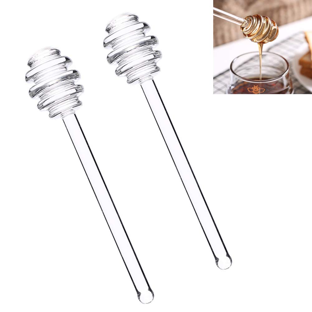 2Pcs 6 Inches Clear Glass Honey Dipper Sticks Stirring Sticks Server Honey Spoon for Honey Jar Dispense Drizzle Honey and Wedding Party Favors