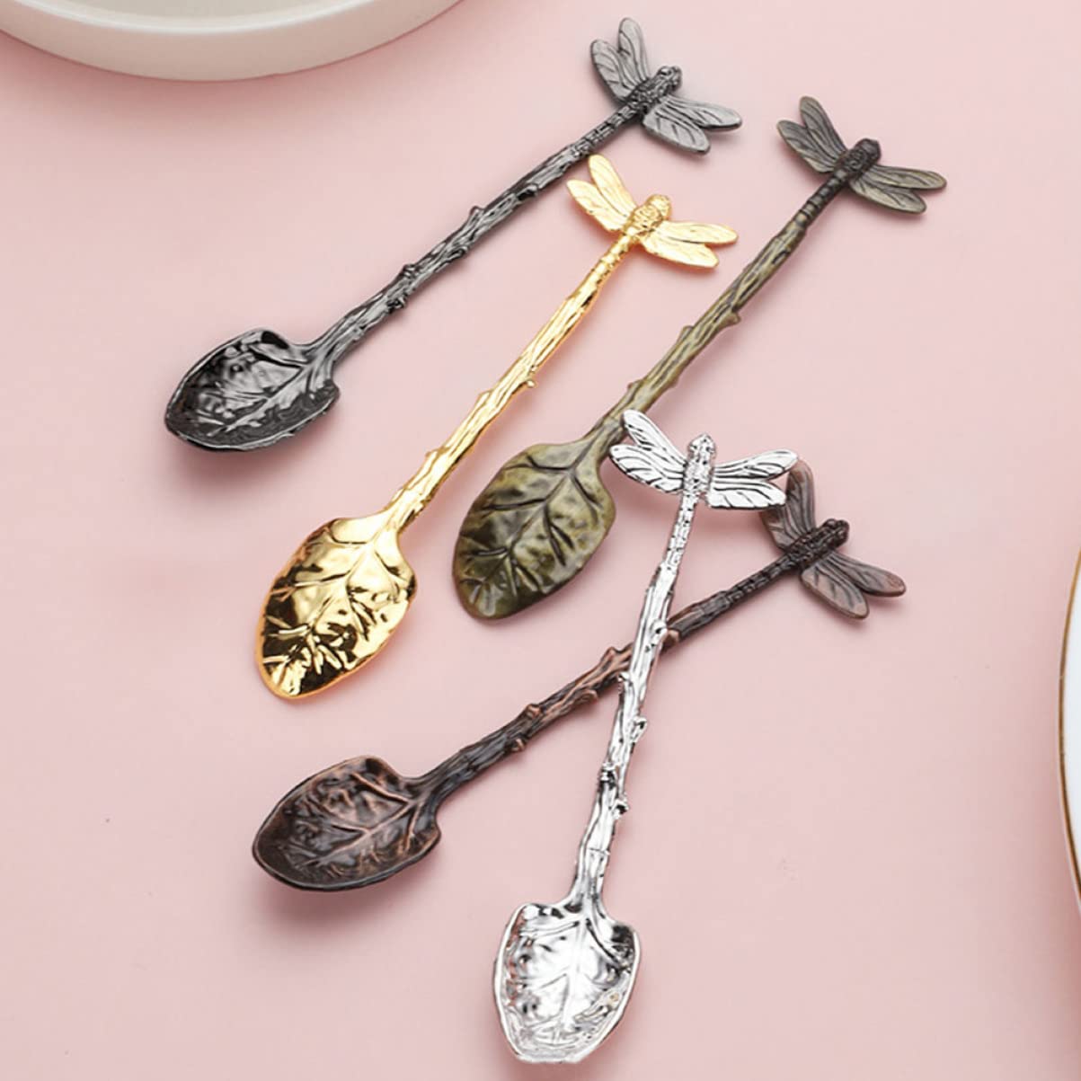 BESTonZON Metal Dessert Spoon Soup Spoon 6pcs Dessert Spoons Metal Dessert Spoon Branches Designed Spoons Metal Meal Spoon Metal Branches Dragonfly Stirring Spoon Stainless Steel Cake Spoon