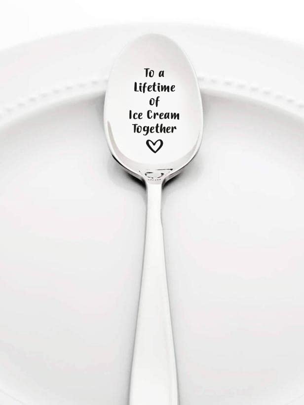 To a Lifetime of Ice Cream Together Engraved Spoon - Novelty Stainless Steel for Women/Men/Couples Gifts Funny Flatware Lovers Gift Anniversary Valentine Birthday, Silver, 7 inches (A4)