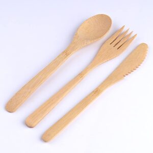 ccHuDE 6 Pcs Bamboo Travel Cutlery Knife Fork Spoon Chopsticks Straw Brush Set Bamboo Utensils Camping Flatware Set