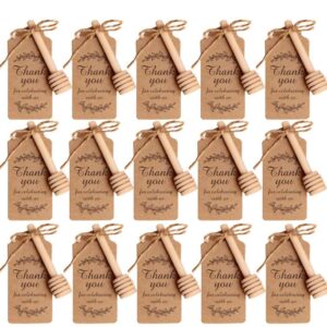 Amajoy 50PCS Small Wood Honey Dipper Sticks with Thank You Escort Card and Twine Server for Honey Jar Dispense Drizzle Honey Wedding Party Favor Baby Shower