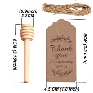 Amajoy 50PCS Small Wood Honey Dipper Sticks with Thank You Escort Card and Twine Server for Honey Jar Dispense Drizzle Honey Wedding Party Favor Baby Shower