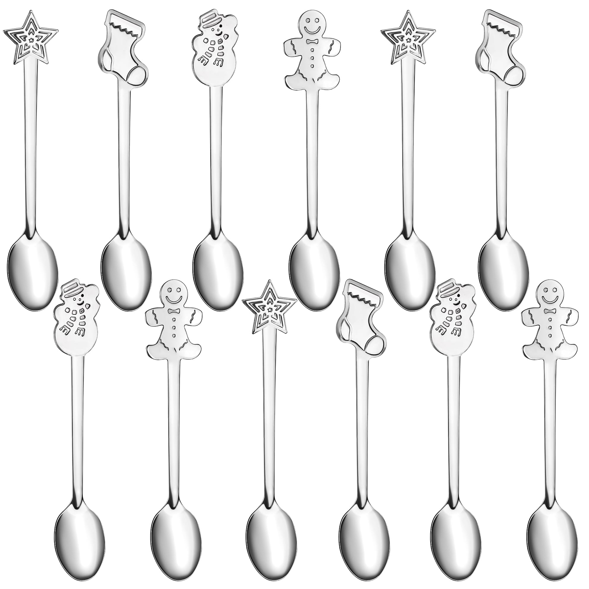 Eshylala 12 Pack Creative Christmas Spoon Stainless Steel Coffee Spoon Christmas Stirring Spoon Tea Spoon Soup Spoon, 5 Inch