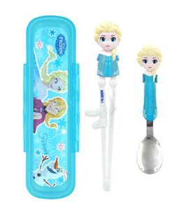 frozen queen elsa kids children spoon training chopsticks flatware utensil cutlery dinnerware tableware set with case, 3 pieces