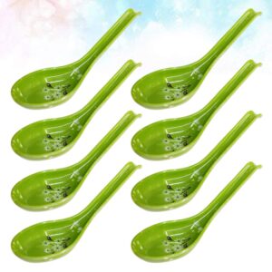 Hemoton Soup Spoons, 8pcs Japanese Style Melamine Spoons Rice Spoons with Hook, Chinese Asian Soup Spoons With Long Handle for Restaurants, Food shops, Catering Halls (Green)