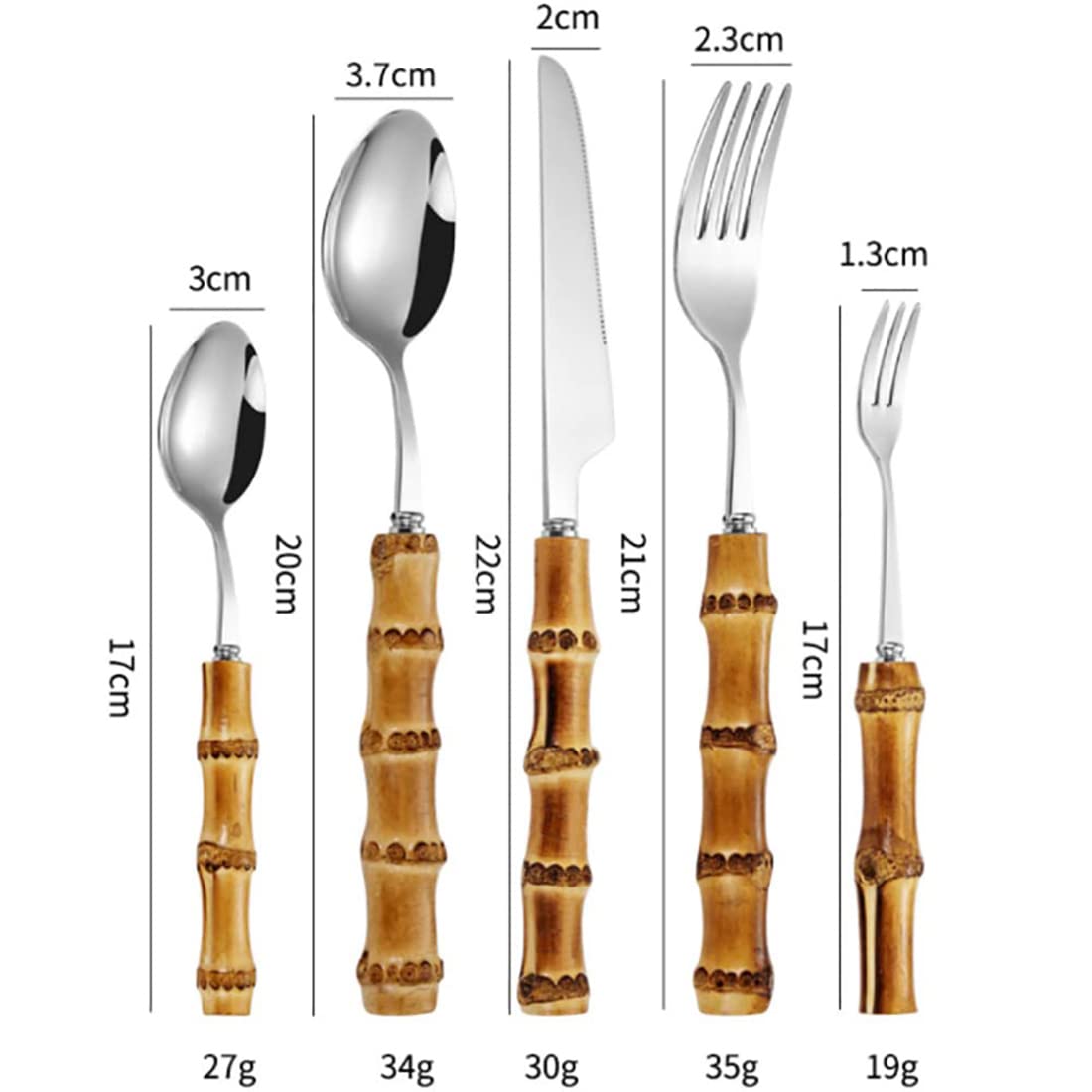 Tunkeny Bamboo Flatware Set Service for 12, 60 Piece Natural Bamboo Silverware Set Bamboo Handle Cutlery Utensil Set, Hand Crafted Bamboo Dinnerware Set, Mirror Finished (12 Sets-60 Piece)