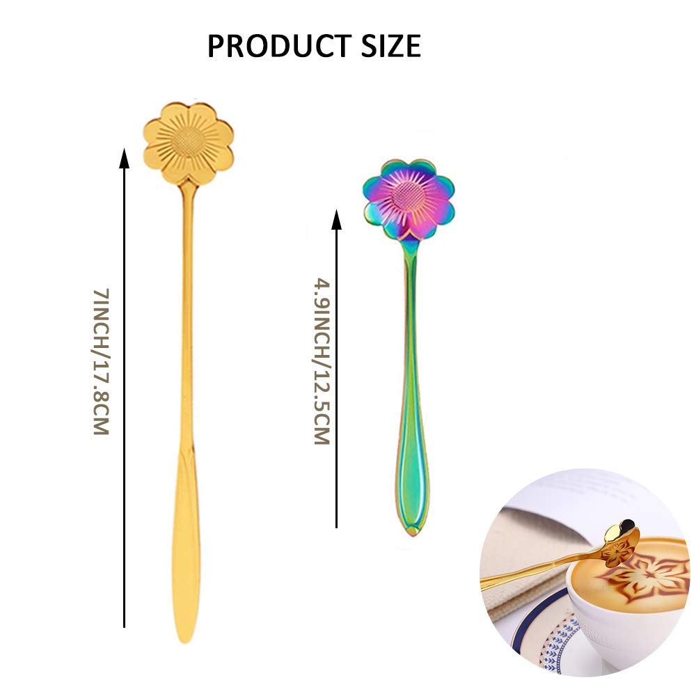 20PCS Flower Spoon Set, FULANDL Stainless Steel Tea Spoon Coffee Spoon Sugar Spoon, Reusable Tableware Stirring Spoon Ice Cream Spoon for Coffee, Tea, Cake, Dessert, Multiple Shapes (4.9 & 7Inch)