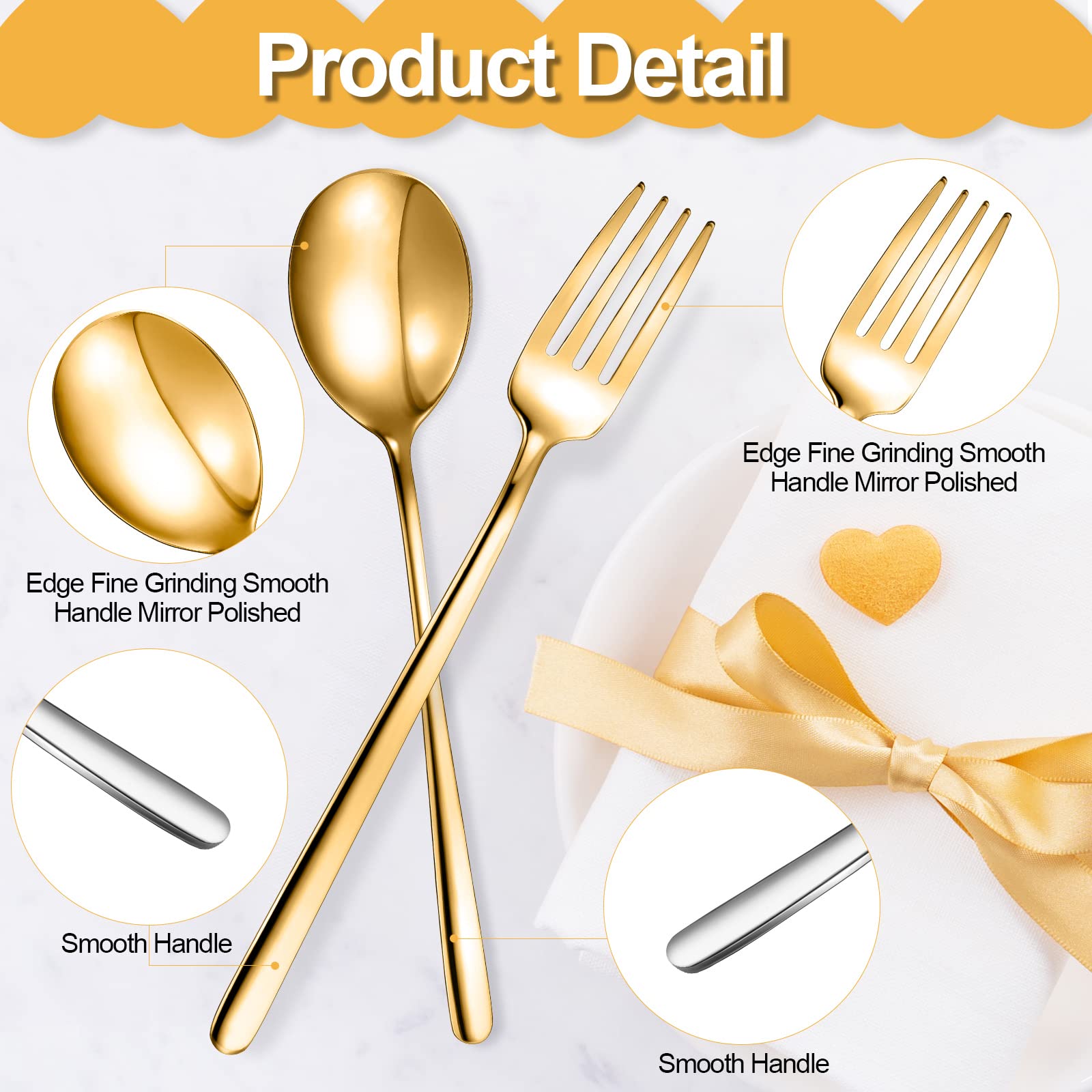 48 Pcs Forks and Spoons Set for 24, Stainless Steel Flatware Cutlery Set Mirror Polished Kitchen Utensil Set, 6.5 Inch Forks and 7.3 Inch Spoons for Home Kitchen Restaurant, Dishwasher Safe (Gold)