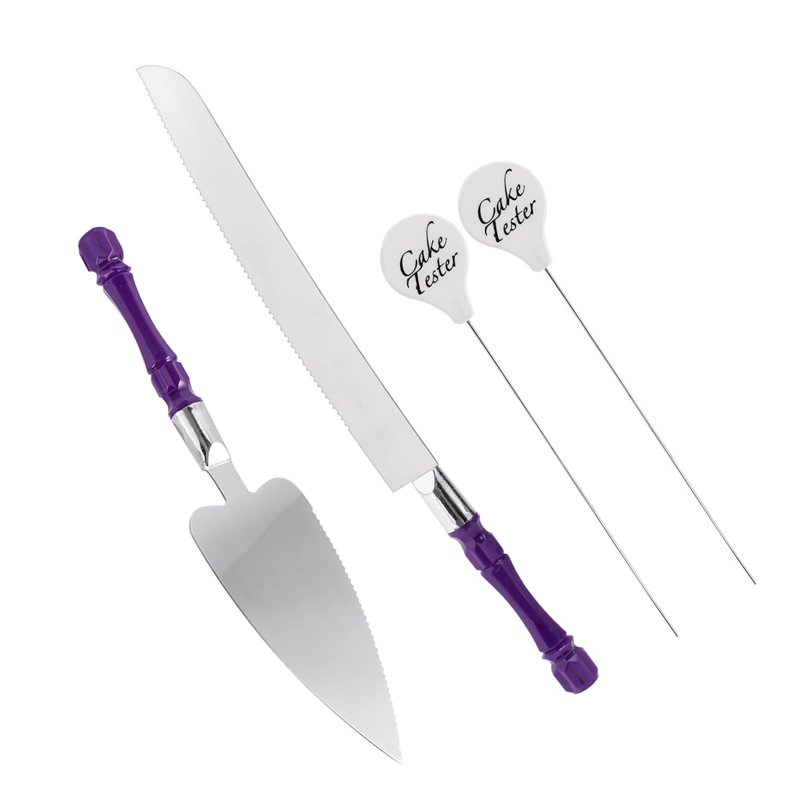 Wedding Cake Knife and Server Set, Stainless Steel Elegant Cake Cutting Set with Faux Crystal Handle, Perfect for Wedding, Birthday, Parties and Events (Purple Crystal Handle)