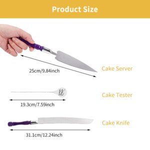 Wedding Cake Knife and Server Set, Stainless Steel Elegant Cake Cutting Set with Faux Crystal Handle, Perfect for Wedding, Birthday, Parties and Events (Purple Crystal Handle)