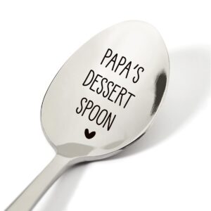 papa gifts, funny papa's dessert spoon engraved stainless steel, dessert lovers food gifts for men dad birthday father's day christmas gift