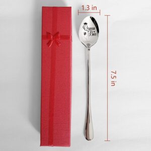 PZJIEAN Queen Bee Funny Engraved Stainless Steel Spoon, Best Ice Cream Coffee Dessert Spoon Gifts for Wife Girlfriend Sister Birthday Mothers Day Christmas