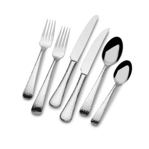 mikasa hammered opulent flatware, 75 piece set, silver