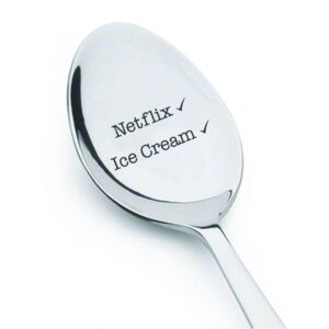 netflix ice cream spoon - ice cream spoon for social national ice cream day party - gift for family birthday party netflix lover party supplies - stainless steel engraved spoon size of 7 inches.