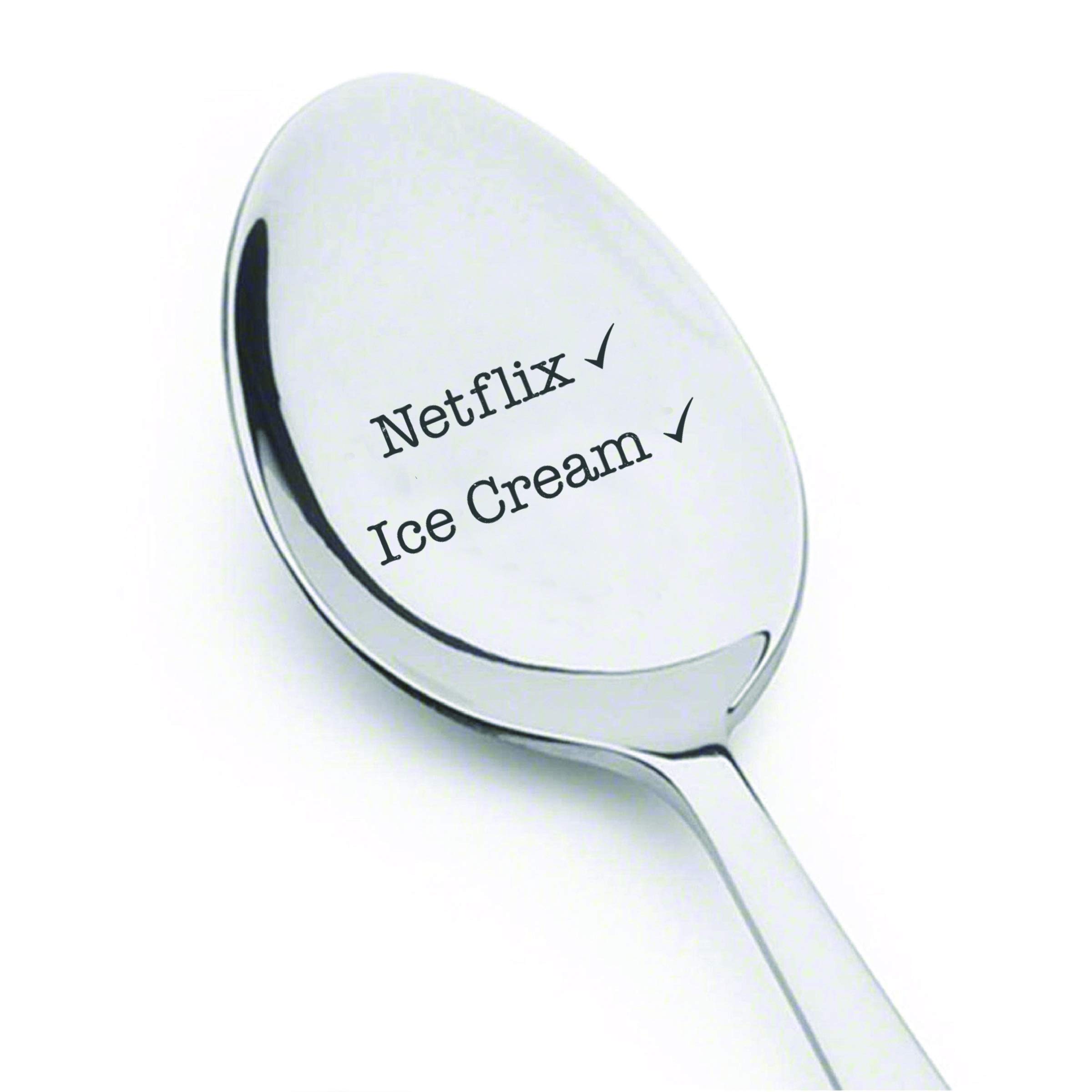 Netflix Ice Cream Spoon - Ice Cream Spoon For Social National Ice Cream Day Party - Gift for Family Birthday Party Netflix Lover Party Supplies - Stainless Steel Engraved Spoon Size of 7 Inches.