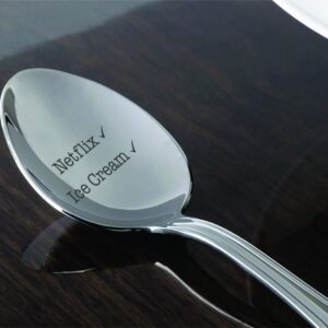 Netflix Ice Cream Spoon - Ice Cream Spoon For Social National Ice Cream Day Party - Gift for Family Birthday Party Netflix Lover Party Supplies - Stainless Steel Engraved Spoon Size of 7 Inches.