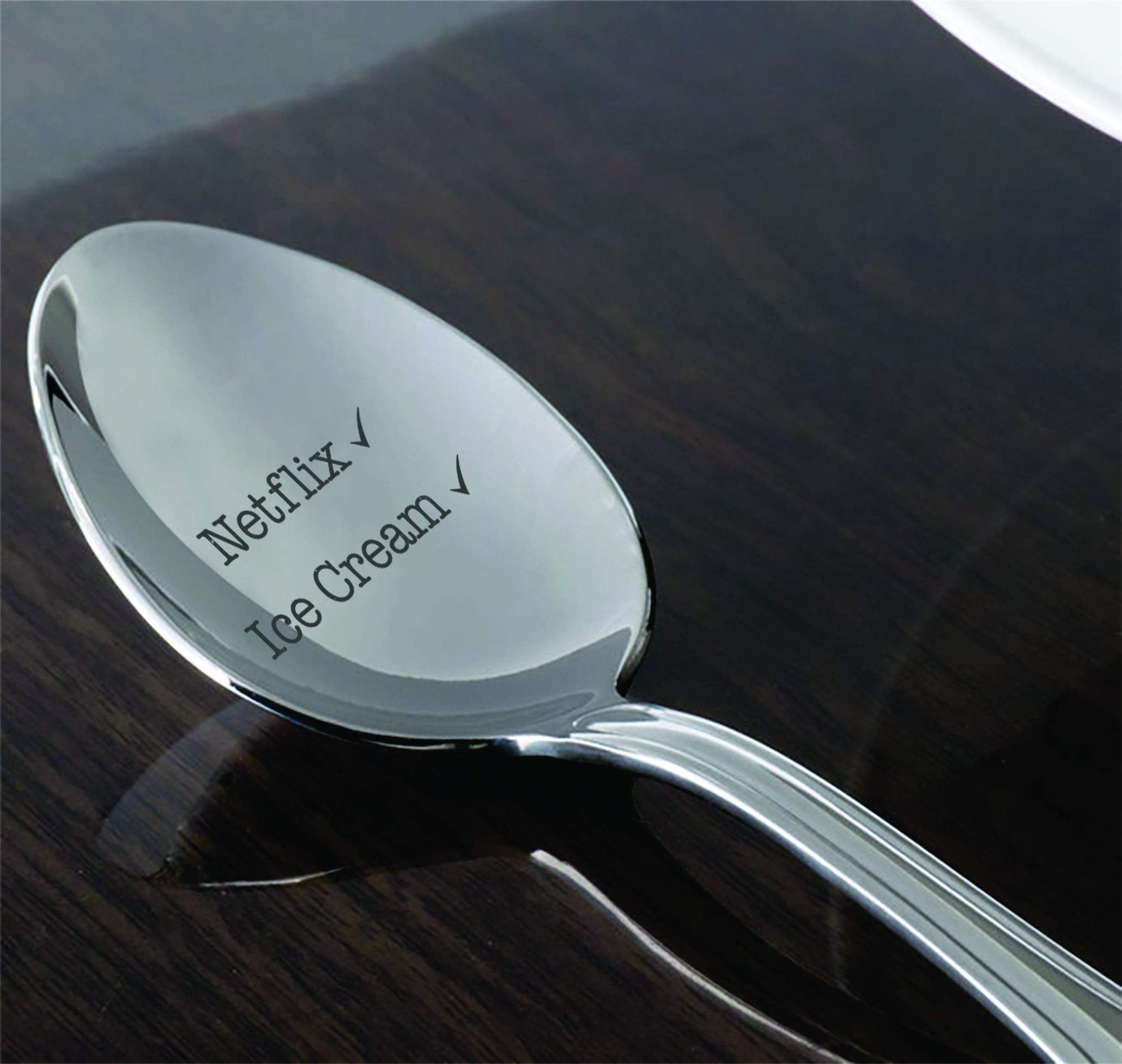 Netflix Ice Cream Spoon - Ice Cream Spoon For Social National Ice Cream Day Party - Gift for Family Birthday Party Netflix Lover Party Supplies - Stainless Steel Engraved Spoon Size of 7 Inches.