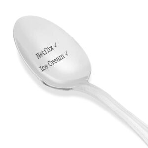 Netflix Ice Cream Spoon - Ice Cream Spoon For Social National Ice Cream Day Party - Gift for Family Birthday Party Netflix Lover Party Supplies - Stainless Steel Engraved Spoon Size of 7 Inches.