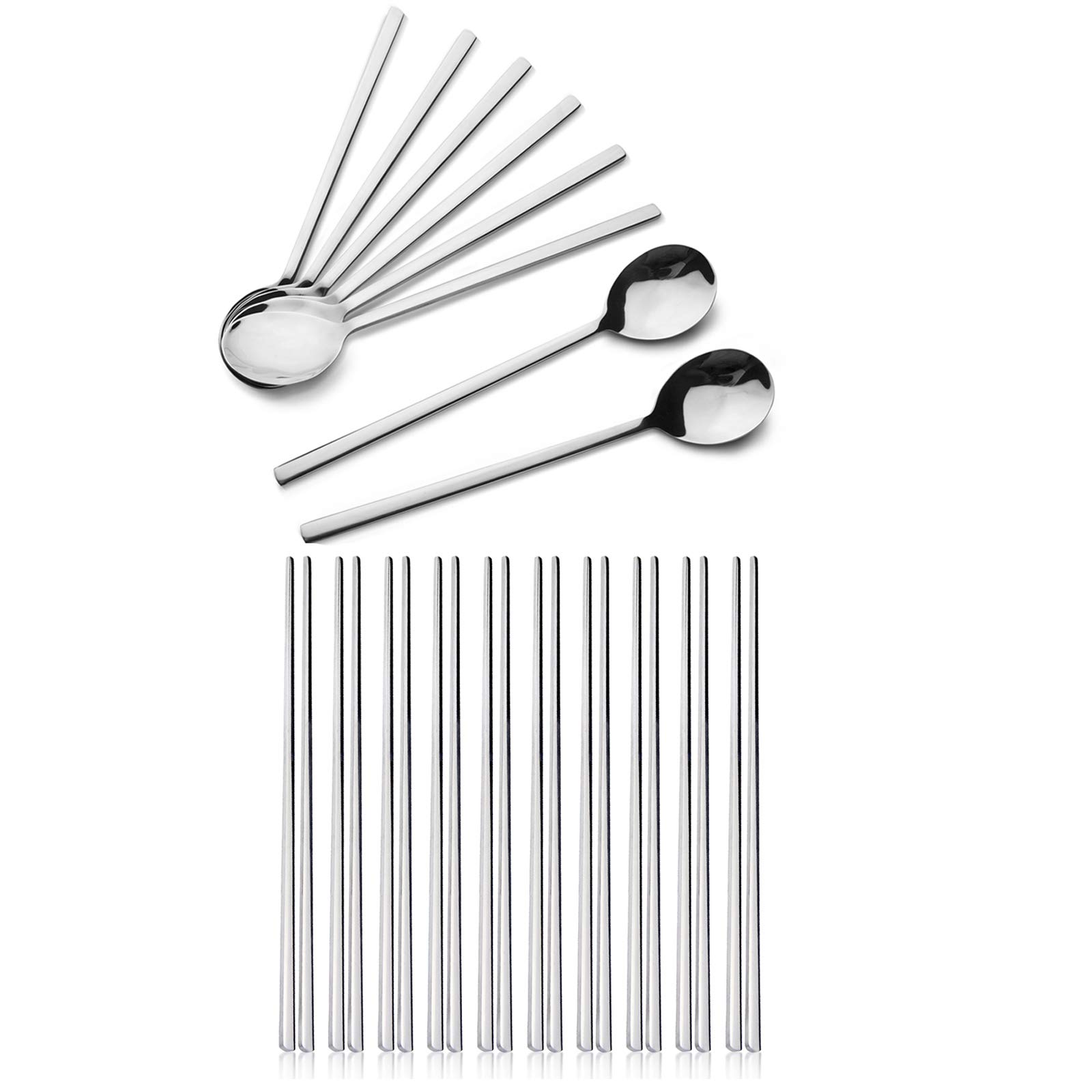 8 Pieces Stainless Steel Korean Spoons + 10 Pairs Stainless Steel Chopsticks