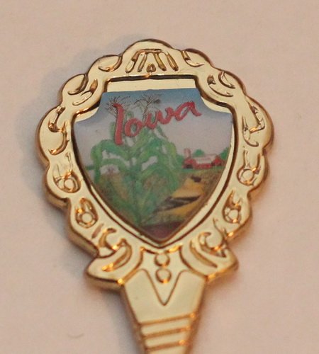 Iowa State Souvenir Gold Plated Collectible Twist Spoon 5" lpco