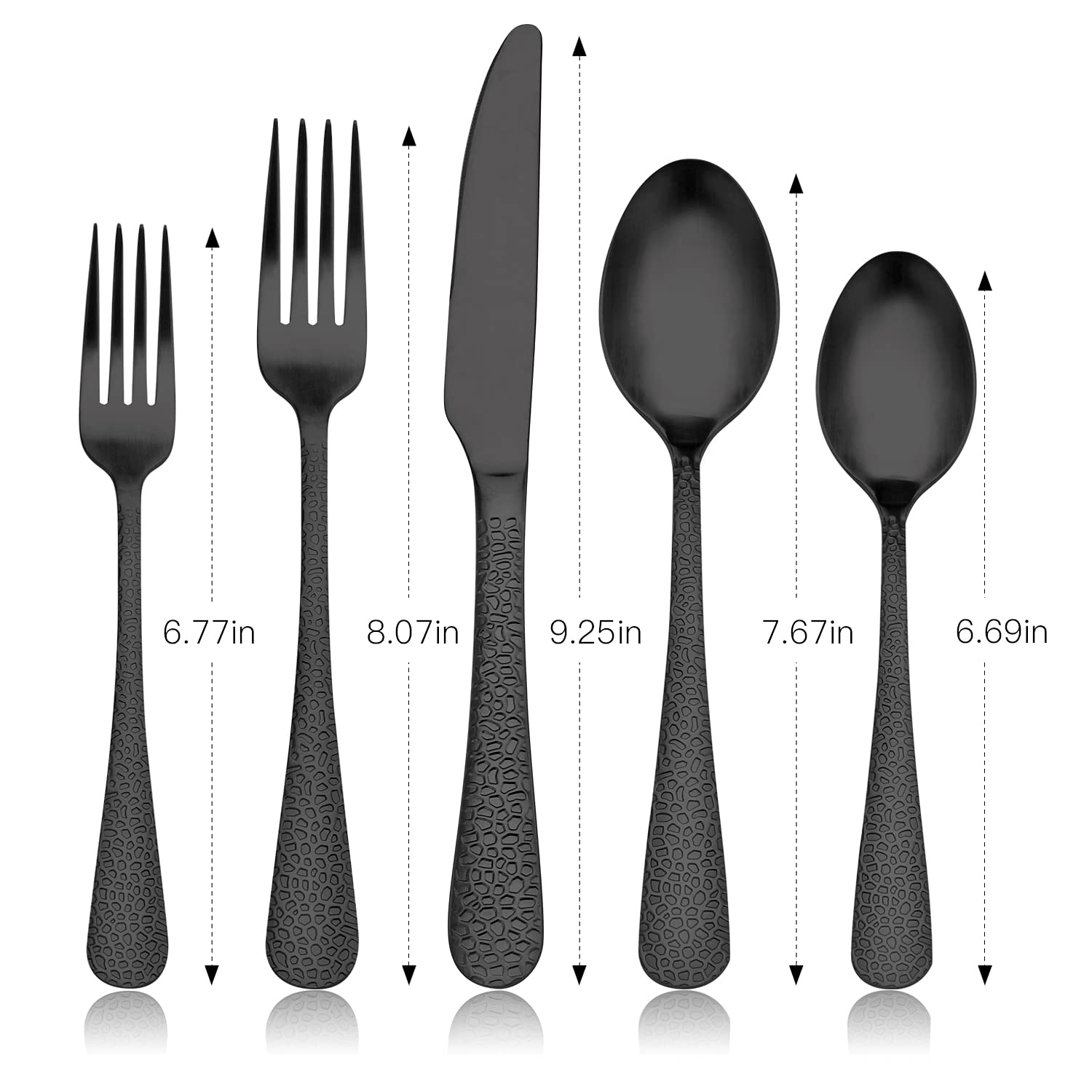 GIOCOCO Matte Black Silverware Set - Stainless Steel 20 PCS Satin Finish Utensils Set, Hammered Tableware Set Cutlery Set Service for 4, Dishwasher Safe Flatware Set for Home Kitchen and Restaurant