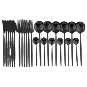 higoh gold soup spoons 24pcs black western dinnerware set stainless steel cutlery set fork knife spoon tableware set flatware set silverware set