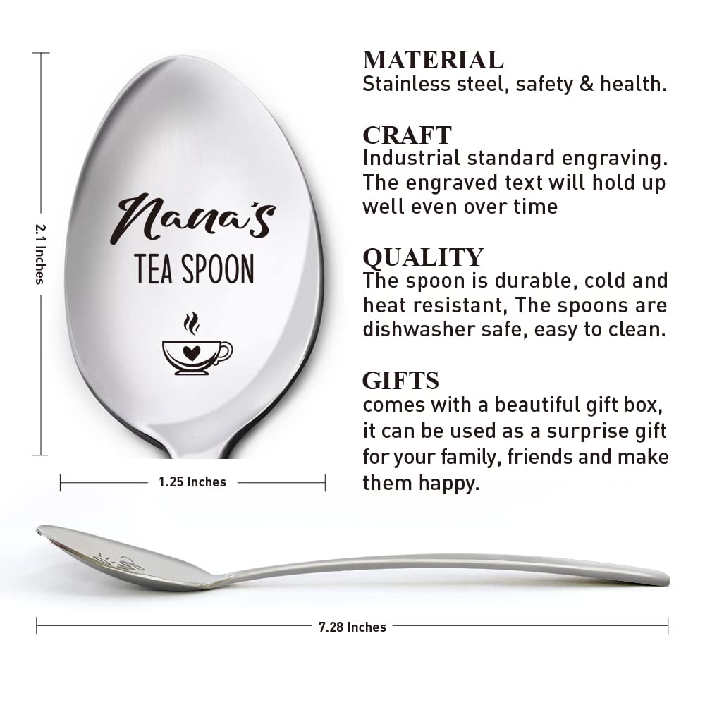 Spoon Gift for Nana, Nana's Tea Spoon, Mother’s Day Birthday Thanksgiving Christmas Gifts for Best Grandma Ever, Grandmother Gifts from Granddaughter Grandson Grandchildren, Stainless Steel