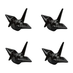 JapanBargain, Porcelain Chopstick Rest, Origami Crane Shape, Set of 4 (Black)