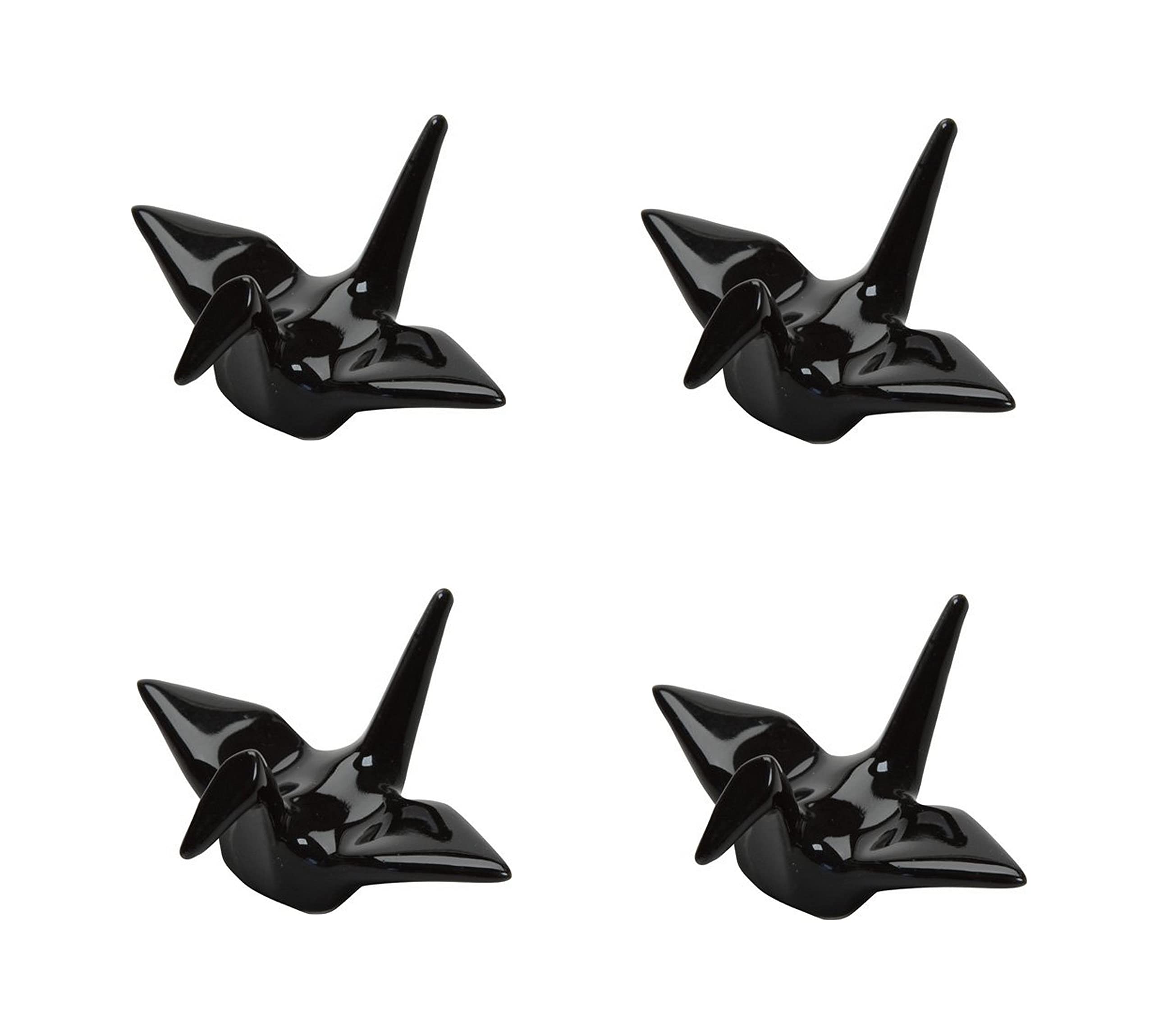 JapanBargain, Porcelain Chopstick Rest, Origami Crane Shape, Set of 4 (Black)