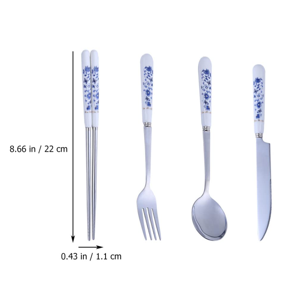 HEMOTON 1 Set White and Blue Porcelain Silverware Silverware Flatware Cutlery Set Stainless Steel Utensils Cutter Fork Spoon Chopsticks Set