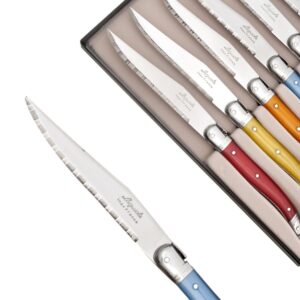 set of 6 laguiole steak knives abs in assorted colors handles - direct from france