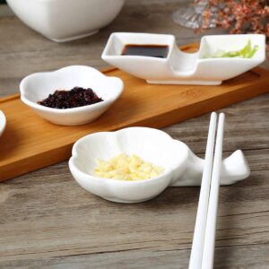 MULHUE 8 PCS Ceramic Plum Blossom Chopsticks Rest Sauce Dish, Chinese Fine Porcelain Chopsticks Spoon Fork Rest Holder Knife Holder