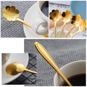 QNCIGER 5-Inch 8 Pcs Flower Spoon Coffee Teaspoon Set, Drink Stirring Spoon for Dessert, Coffee, Ice Cream, Tea (Gold)