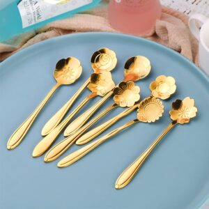 QNCIGER 5-Inch 8 Pcs Flower Spoon Coffee Teaspoon Set, Drink Stirring Spoon for Dessert, Coffee, Ice Cream, Tea (Gold)